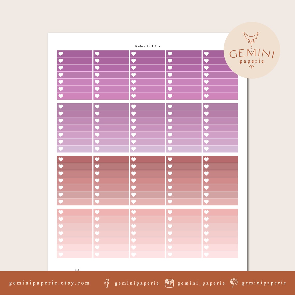 Full Ombre Box Stickers, Checklist Printable Stickers, Ombre Full Box ...