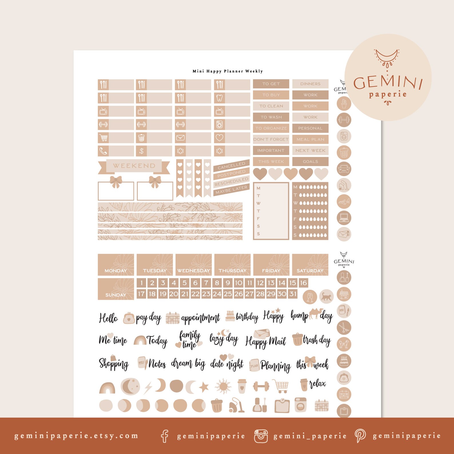 Mini Happy Planner Floral Stickers Kit Earthy Full Weekly | Etsy