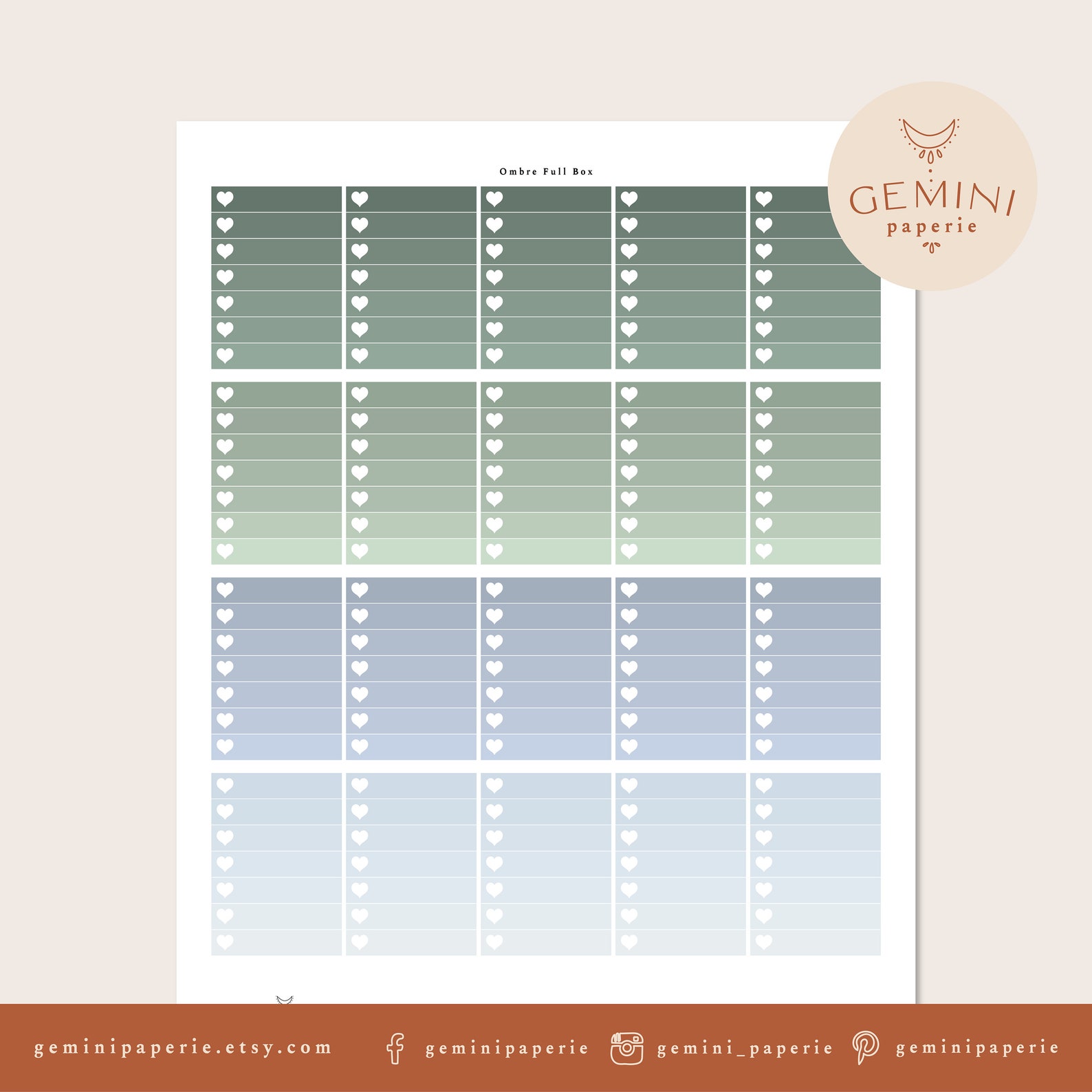 Full Ombre Box Stickers, Checklist Printable Stickers, Ombre Full Box ...