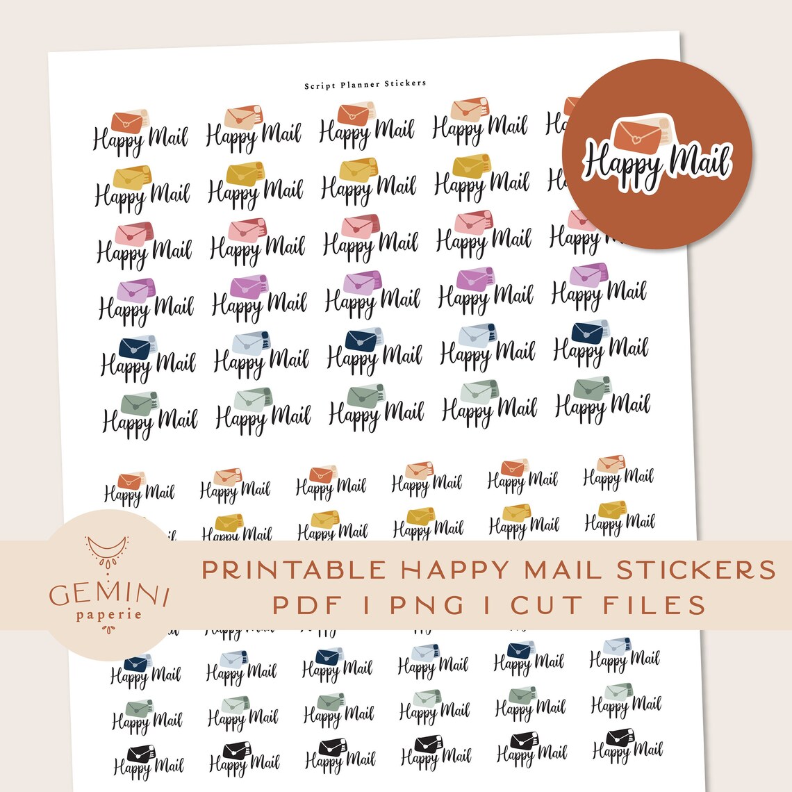 Happy Mail Printable Stickers. DIY Printable Stickers - Etsy