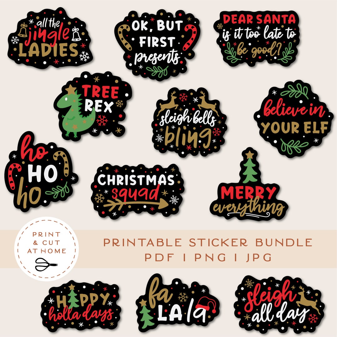 Funny Christmas Sticker Bundle, Christmas Printable Sticker Bundle ...
