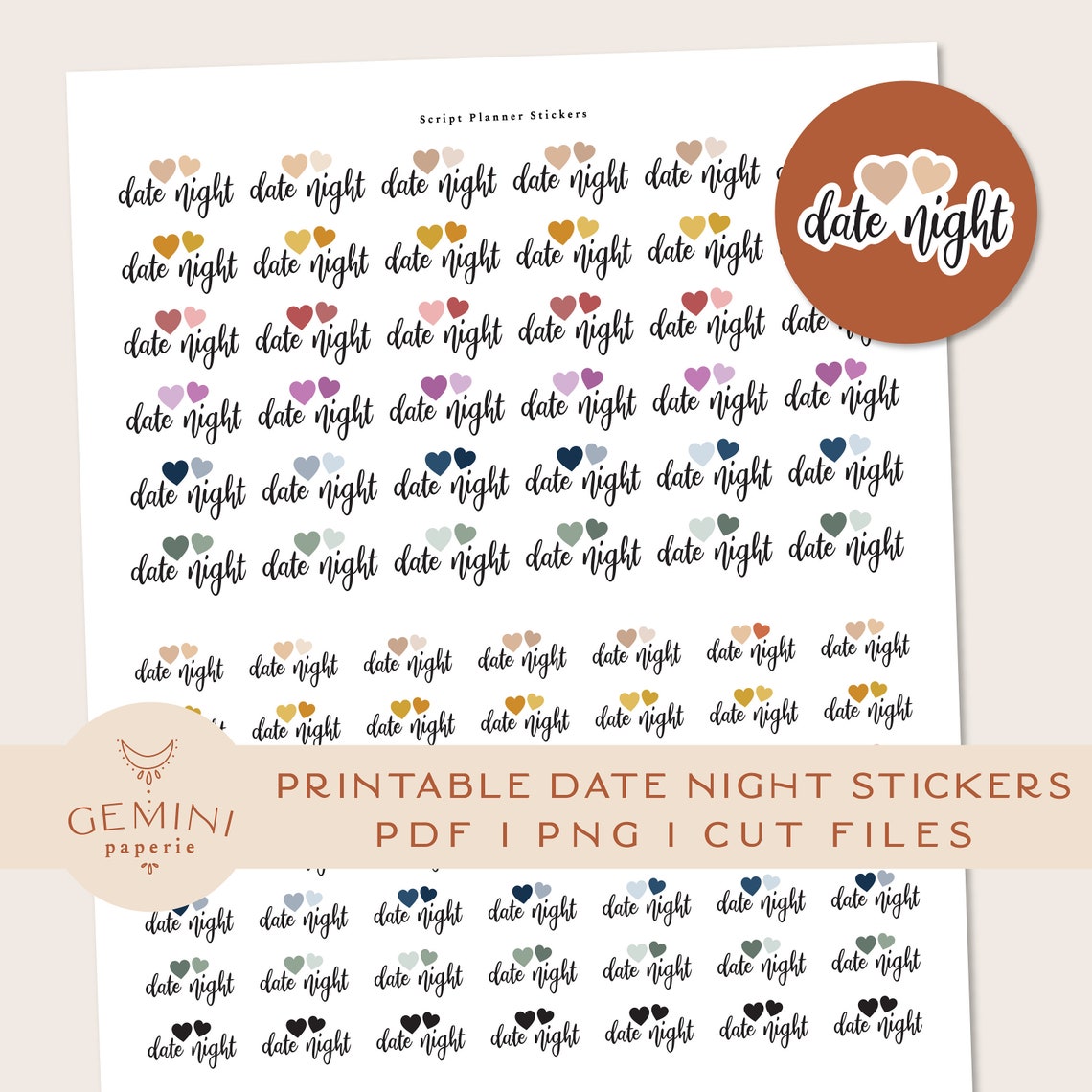 Date Night Printable Script Sticker. DIY Printable Sticker | Etsy