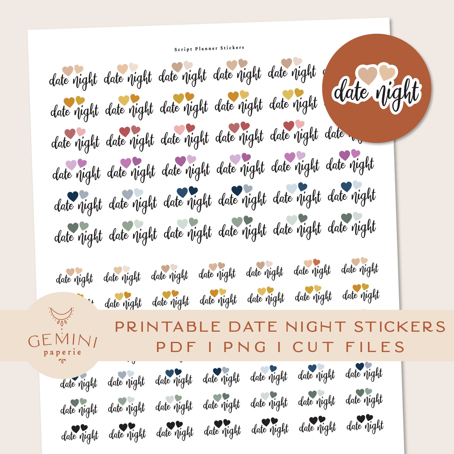 Date Night Printable Script Sticker. DIY Printable Sticker - Etsy