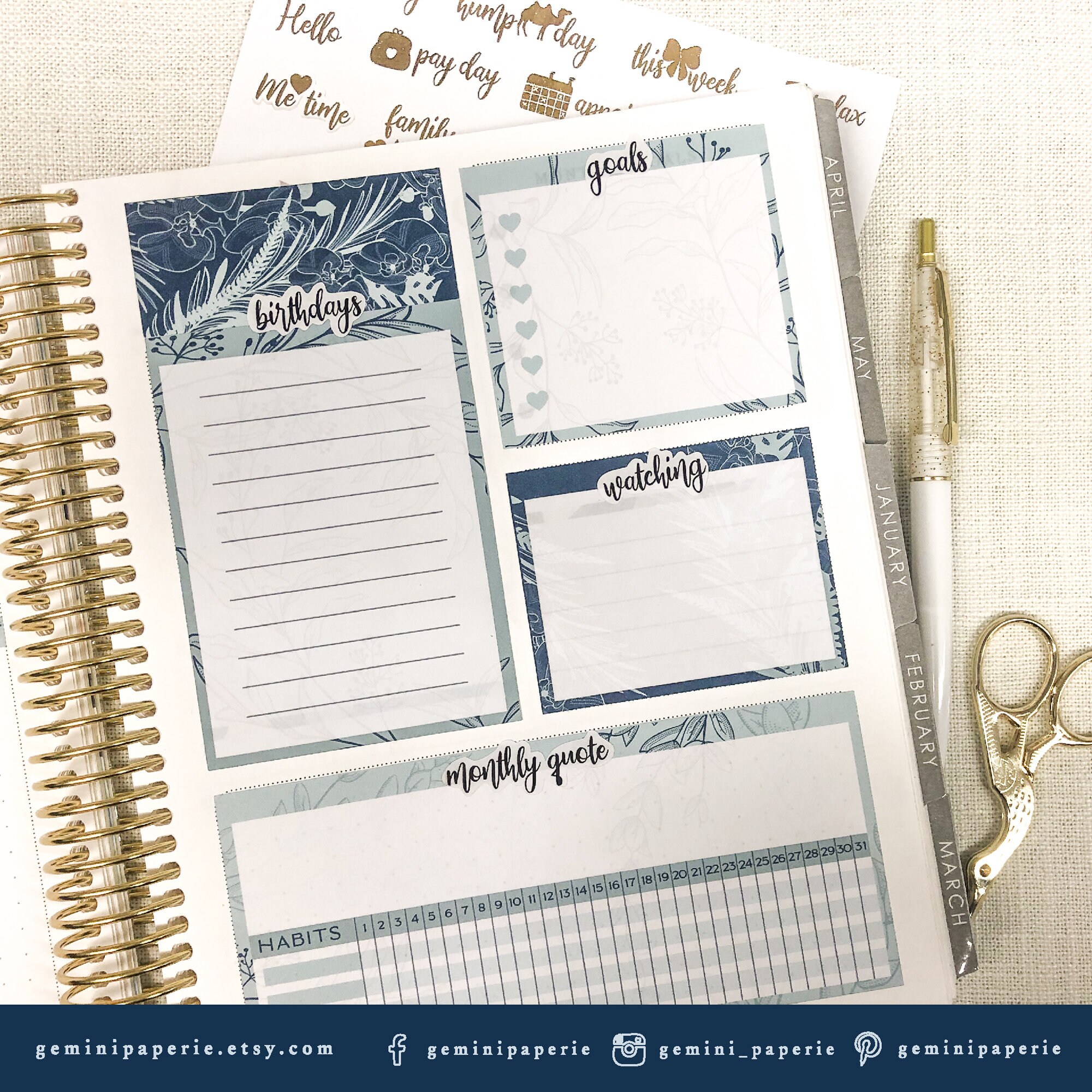 Monthly Printable Planner Notes and Dashboard Page Stickers | Etsy