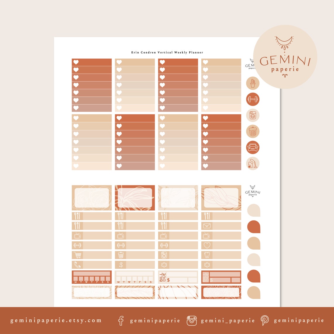 Printable Planner Stickers Weekly Kit for Erin Condren 2021 | Etsy
