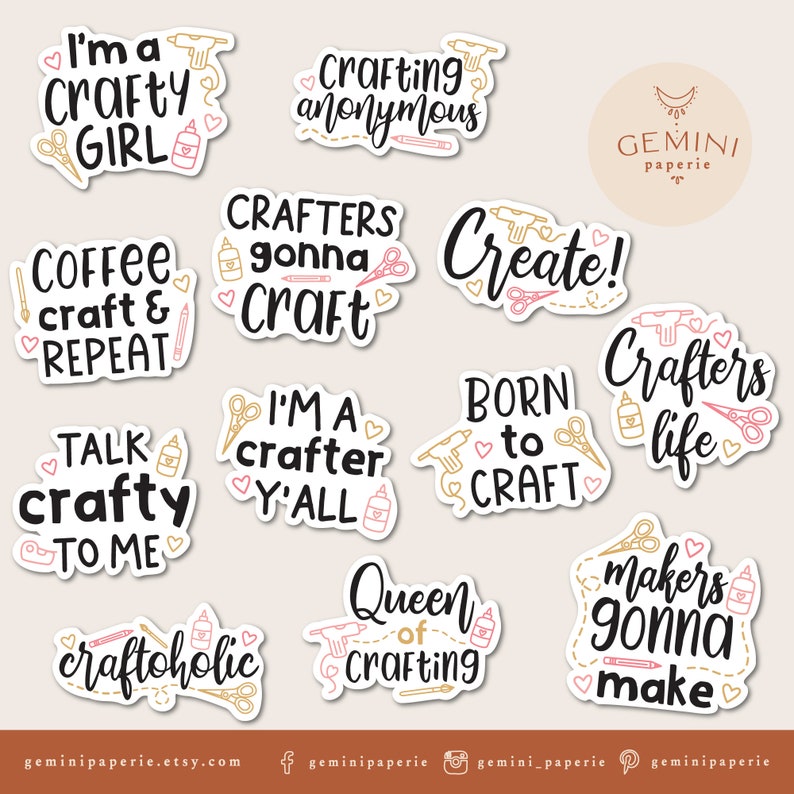 Crafting Printable Stickers Bundle, Craft Vinyl Sticker, Laptop Decal ...