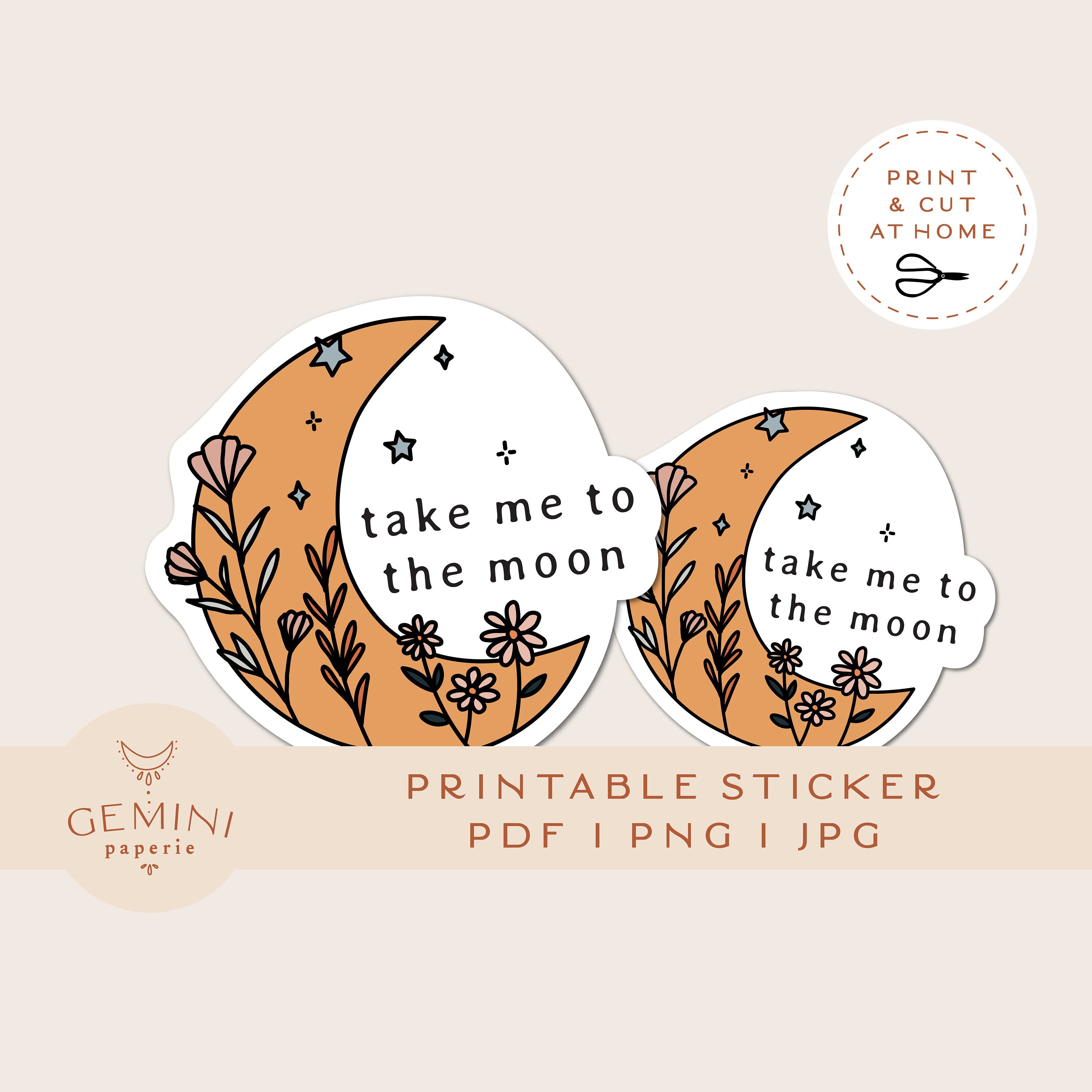 Moon Sticker Printable Floral Vinyl Sticker Laptop Decal | Etsy