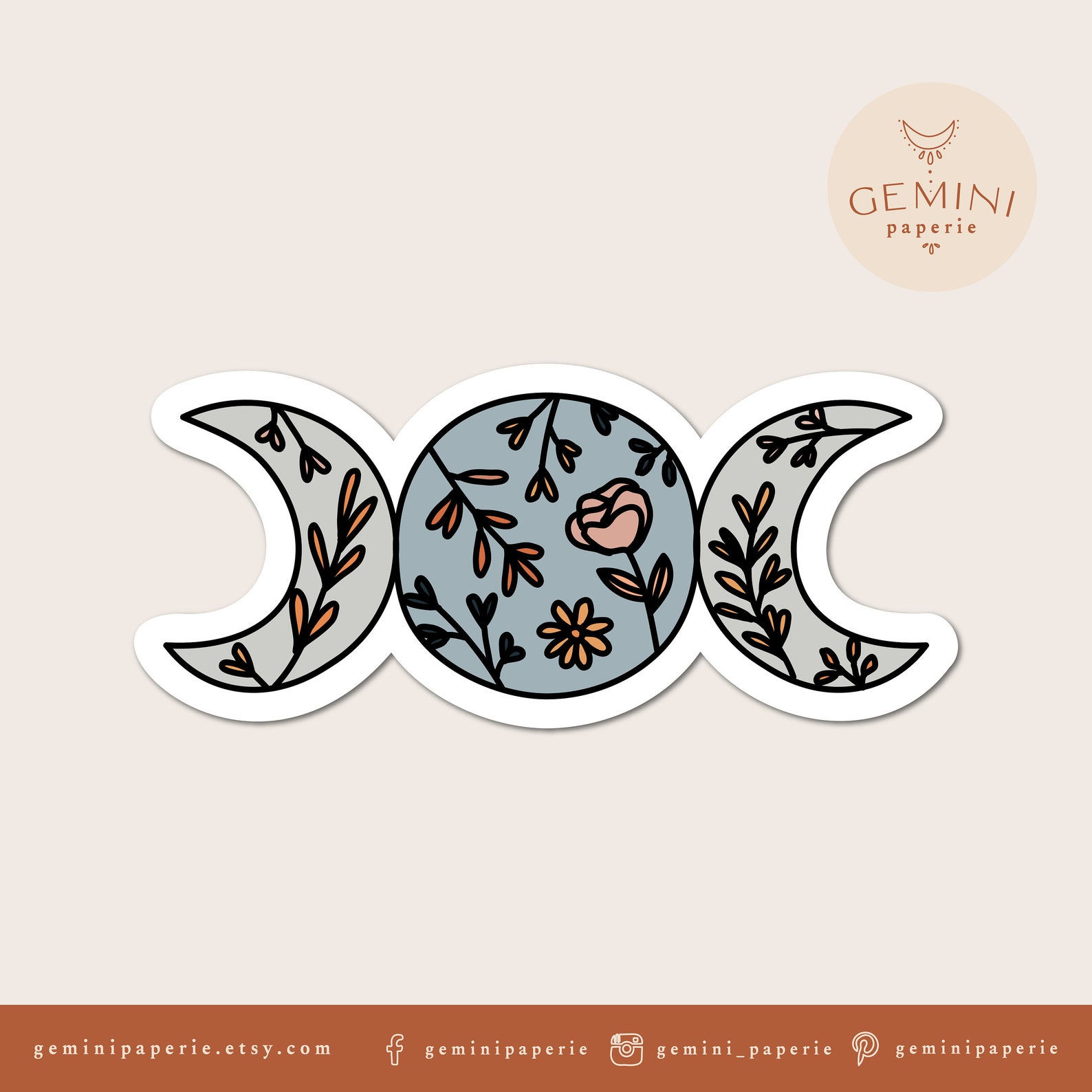 Moon Printable Sticker Floral Moons Vinyl Sticker Laptop - Etsy