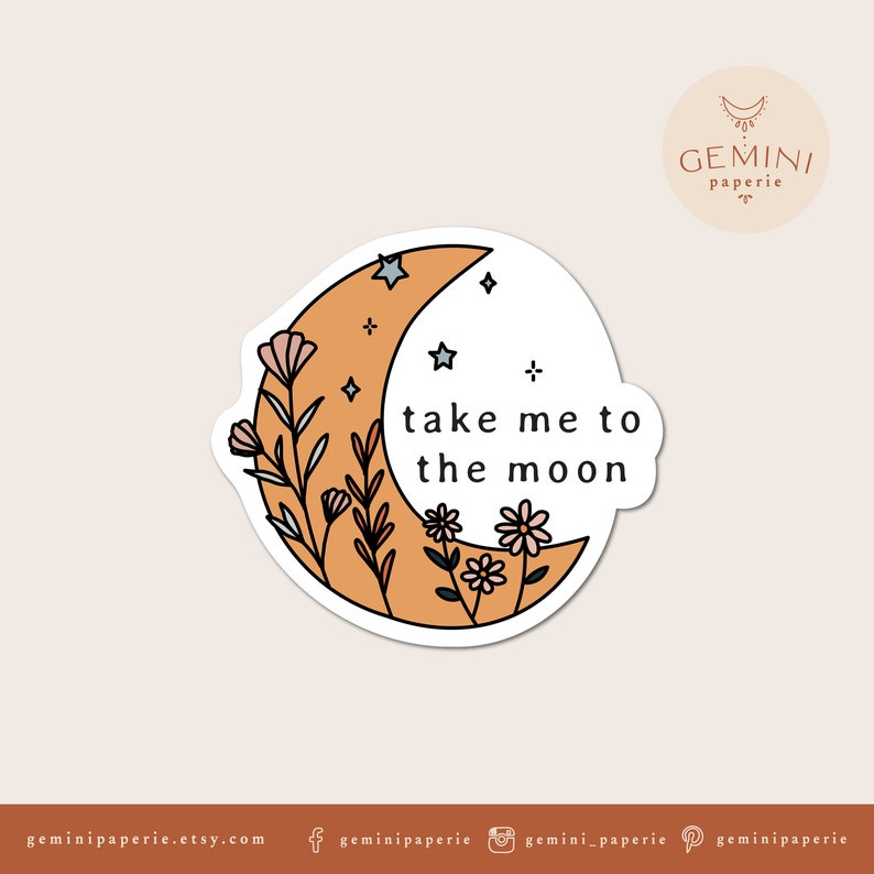 Moon Sticker Printable Floral Vinyl Sticker Laptop Decal | Etsy