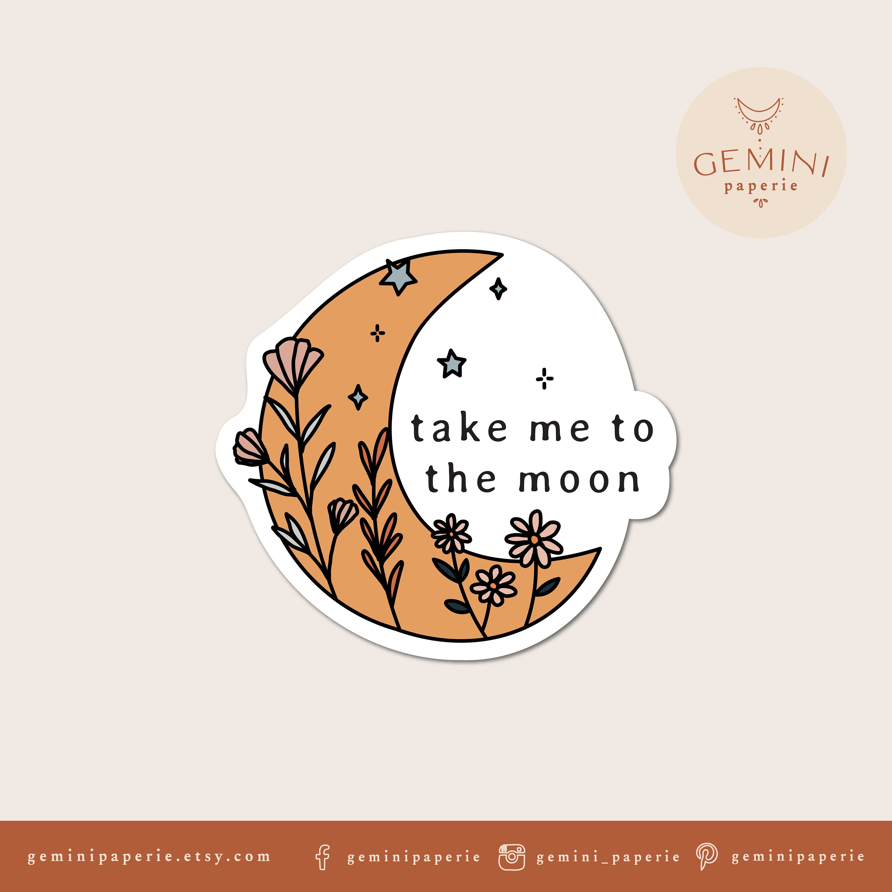 Moon Sticker Printable Floral Vinyl Sticker Laptop Decal | Etsy