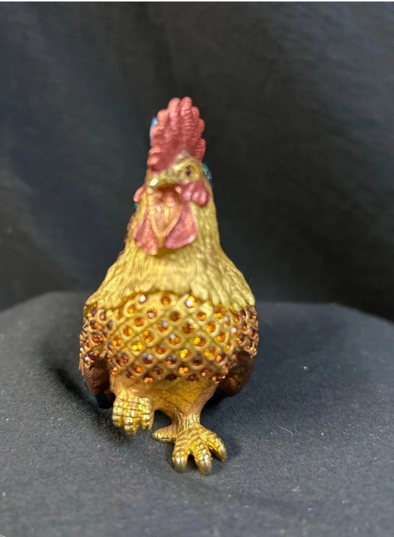 Vintage Rucinni Rooster Trinket Box - Swarovski Crystals - Rooster ...