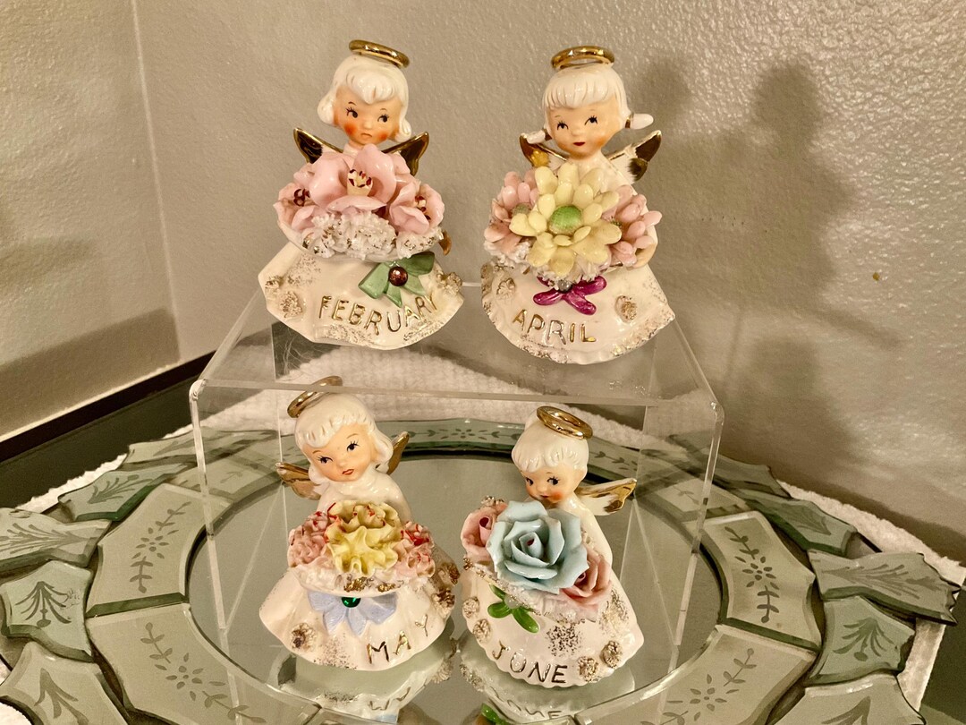 Lefton Vintage Birthday Angels February April May June Ceramic Figurine ...