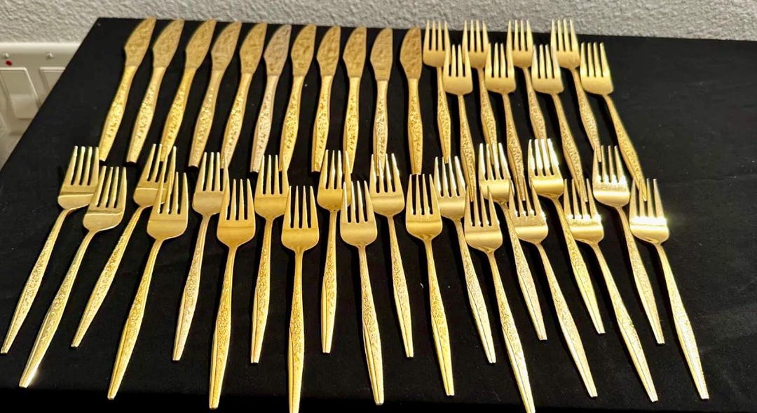 Golden Lifetime Cutlery -vintage Goldtone Flatware Set: MCM Serving ...