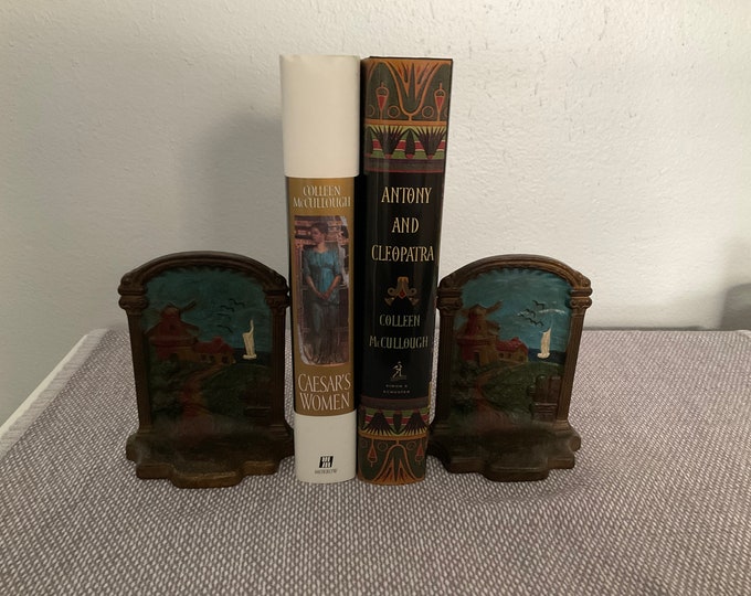 Vintage Bookends Cast Iron Hand Painted Dutch Scene Library Accessories ...