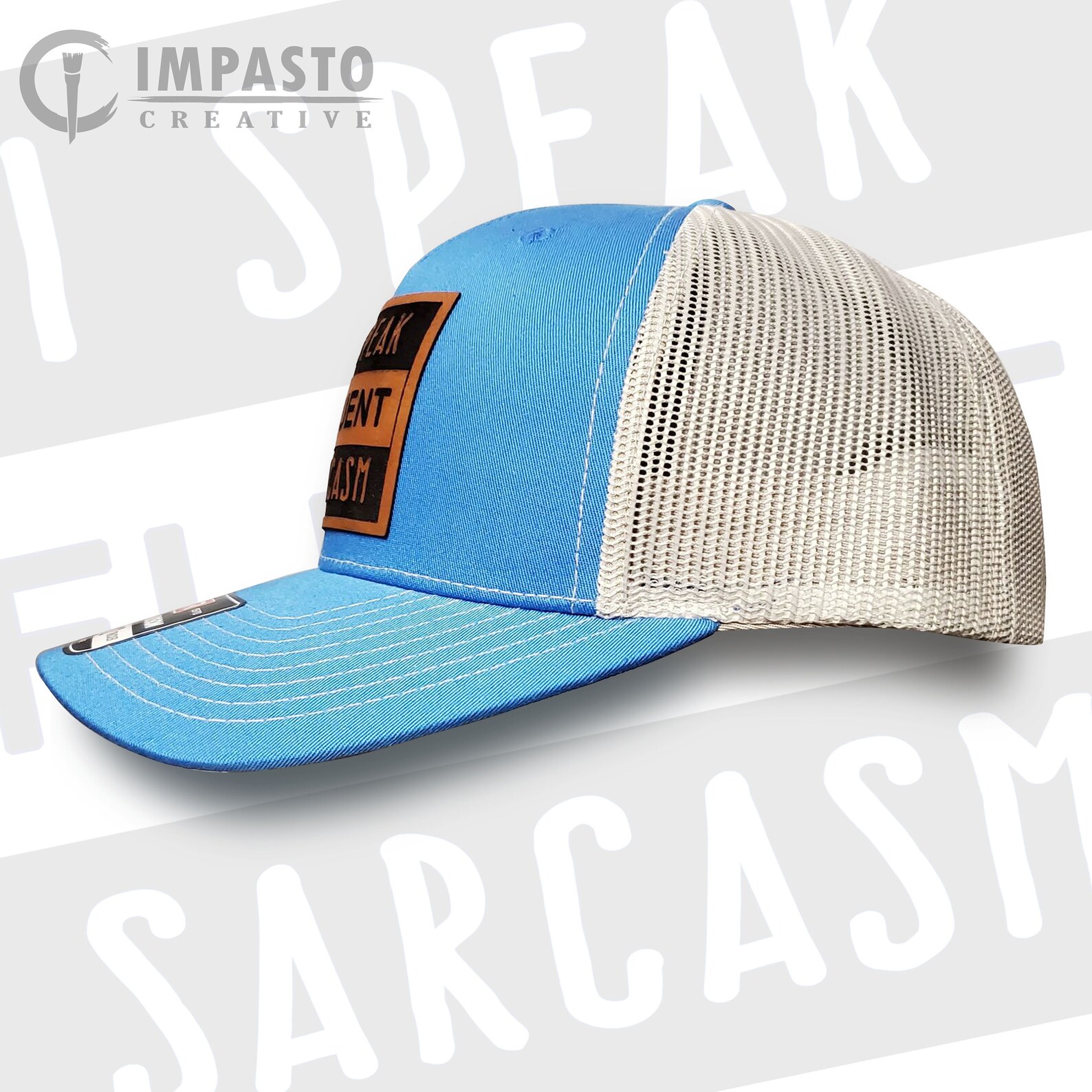 I Speak Fluent Sarcasm Leather Patch Hat, Cool Hat, Blue and Gray ...