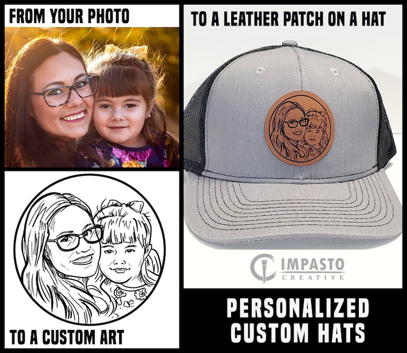 Custom Pet or Human Portrait Leather Engraved Hat Trucker - Etsy