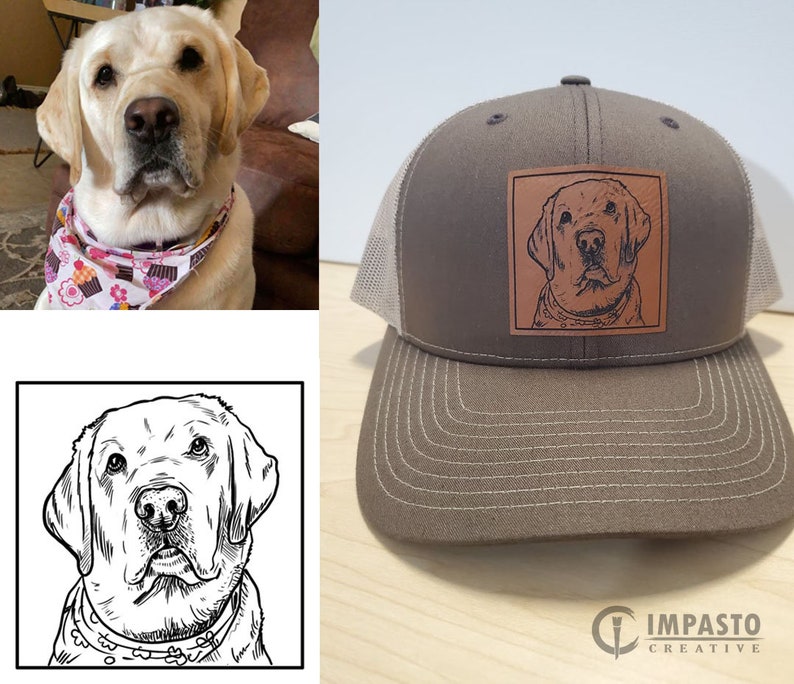 Custom Pet or Human Portrait Leather Engraved Hat Trucker - Etsy
