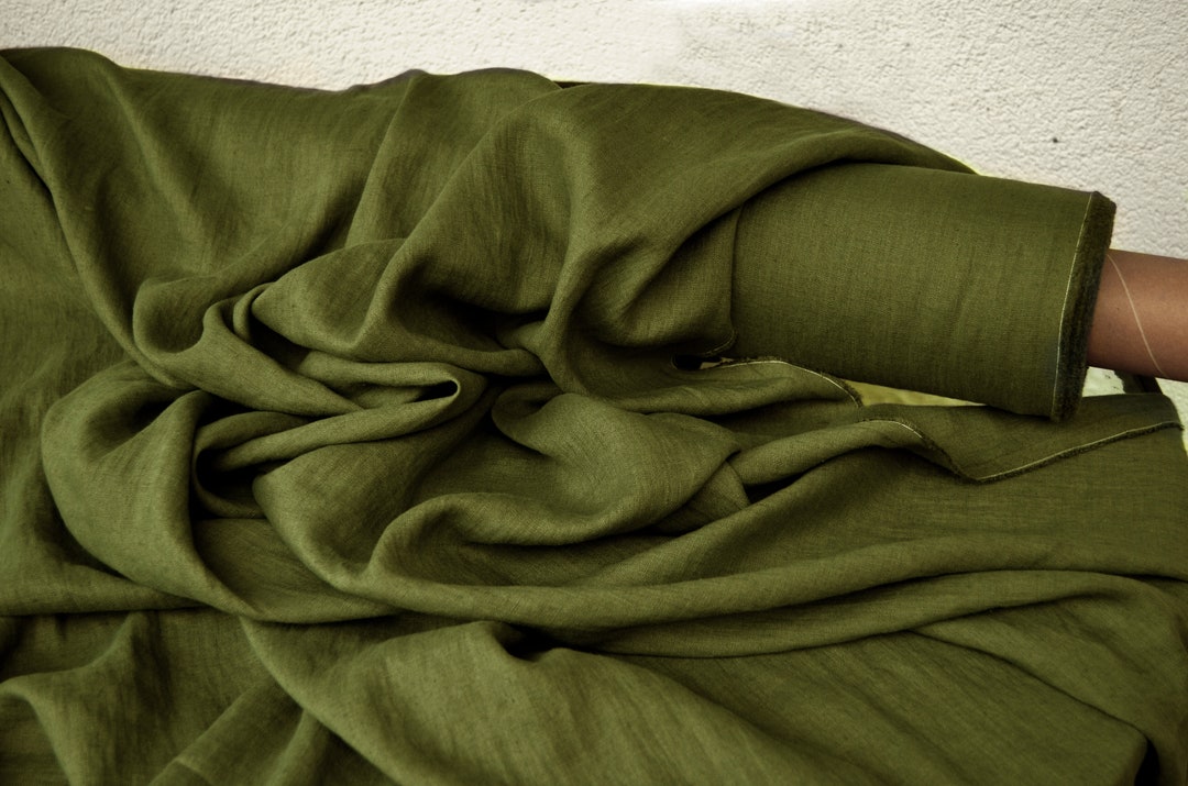 Pickle Green 100% Natural Linen Fabric 205gsm, 145cm Wide.medium Weight ...