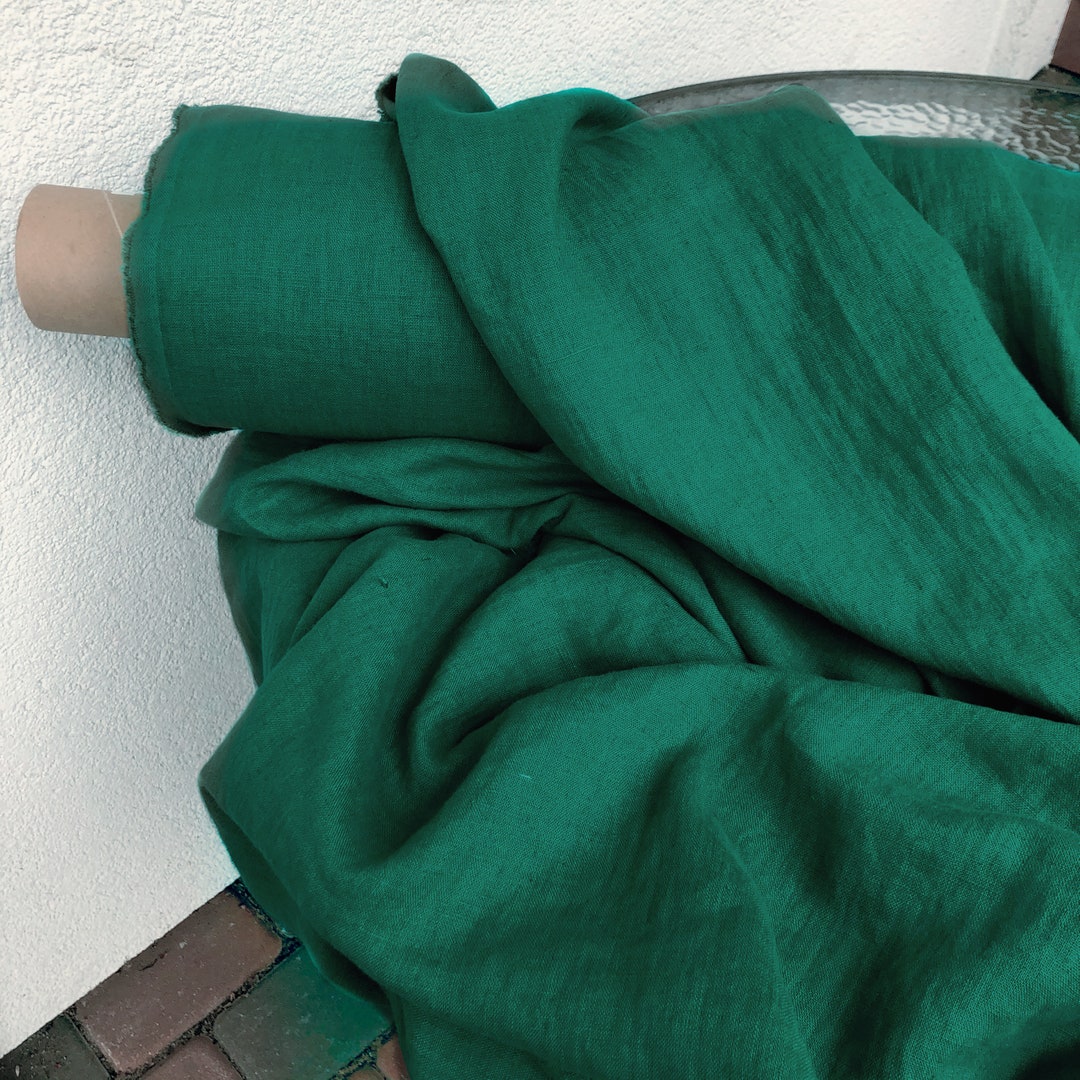Peacock Green 100% Linen Fabric 205gsm, 145cm/58inches Wide. Medium ...