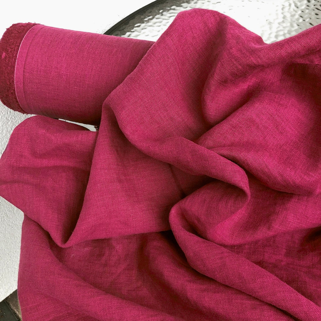 Raspberry Red 100% Linen Fabric 205gsm, 145cm/58inches Wide. Medium ...