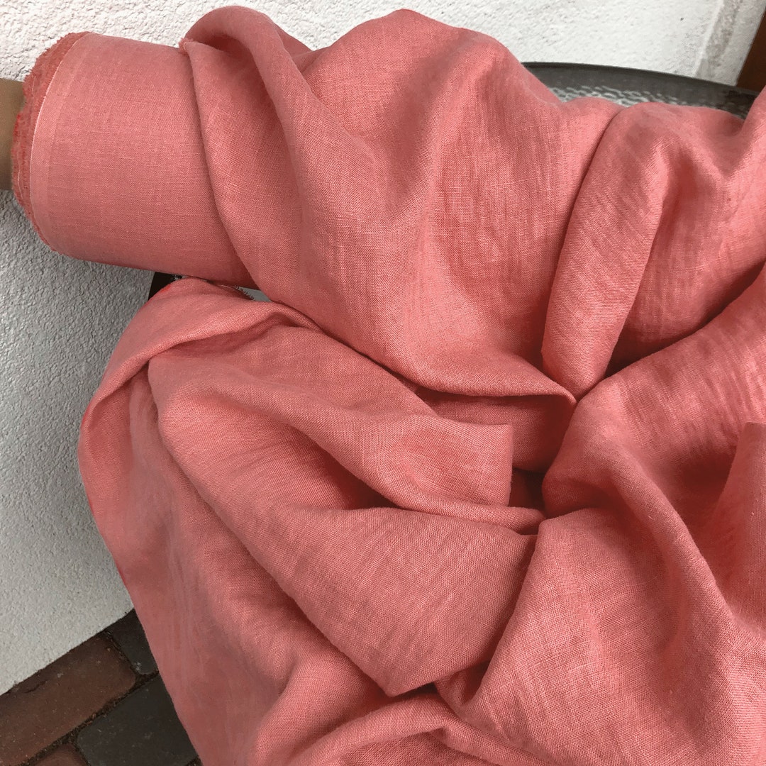 Coral Pink Blush 100% Linen Fabric 205gsm, 145cm/58inches Wide. Medium ...