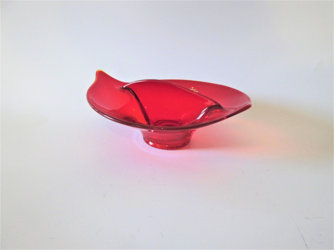 Viking Glass Divided Dish in Red With Yellow Edge - Etsy