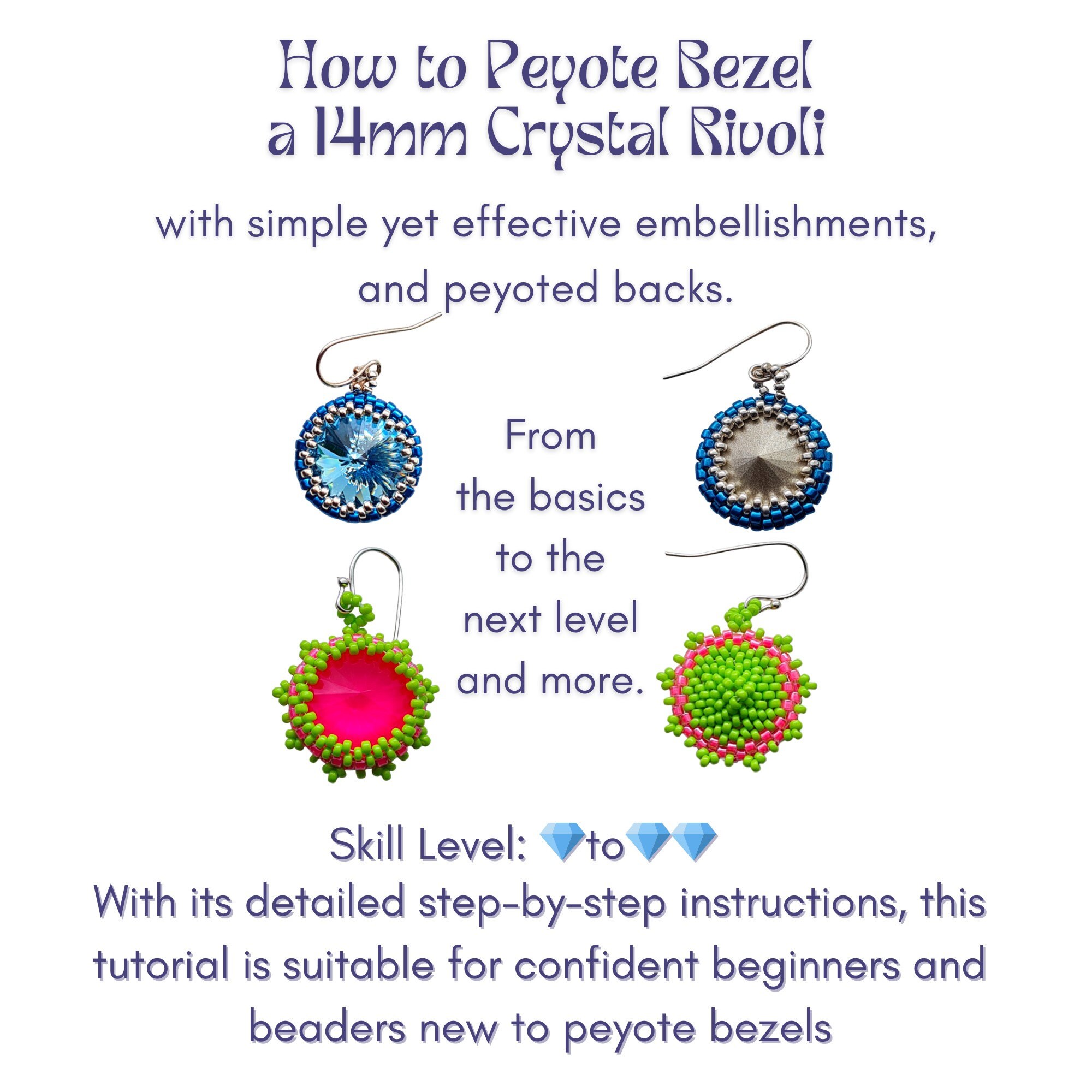 How to Peyote Bezel a 14mm Crystal Rivoli With Optional Embellishments ...