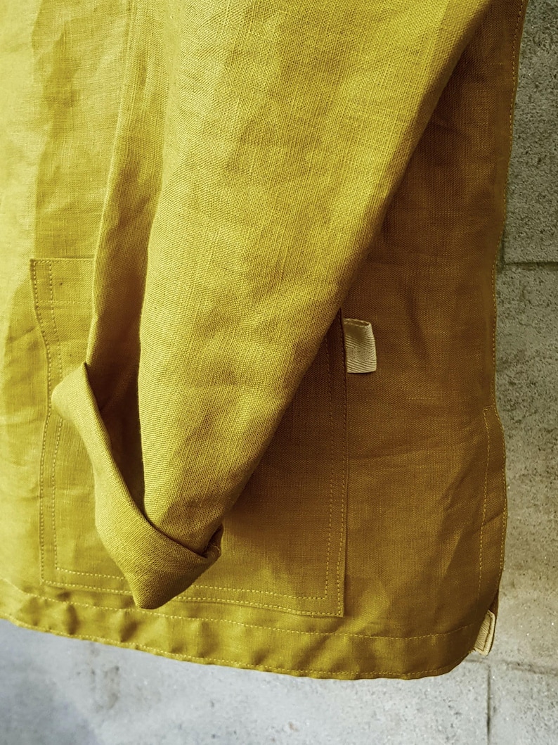 Fisherman's / Artist's Smock in 100% Crisp Finish Linen, Deep Mustard ...