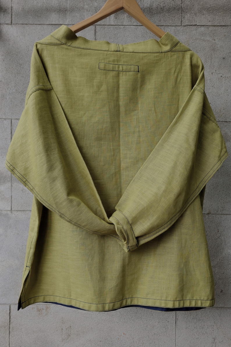 Linen Fisherman / Artist's Smock Top - Navy, Chartreuse or Olive Green ...