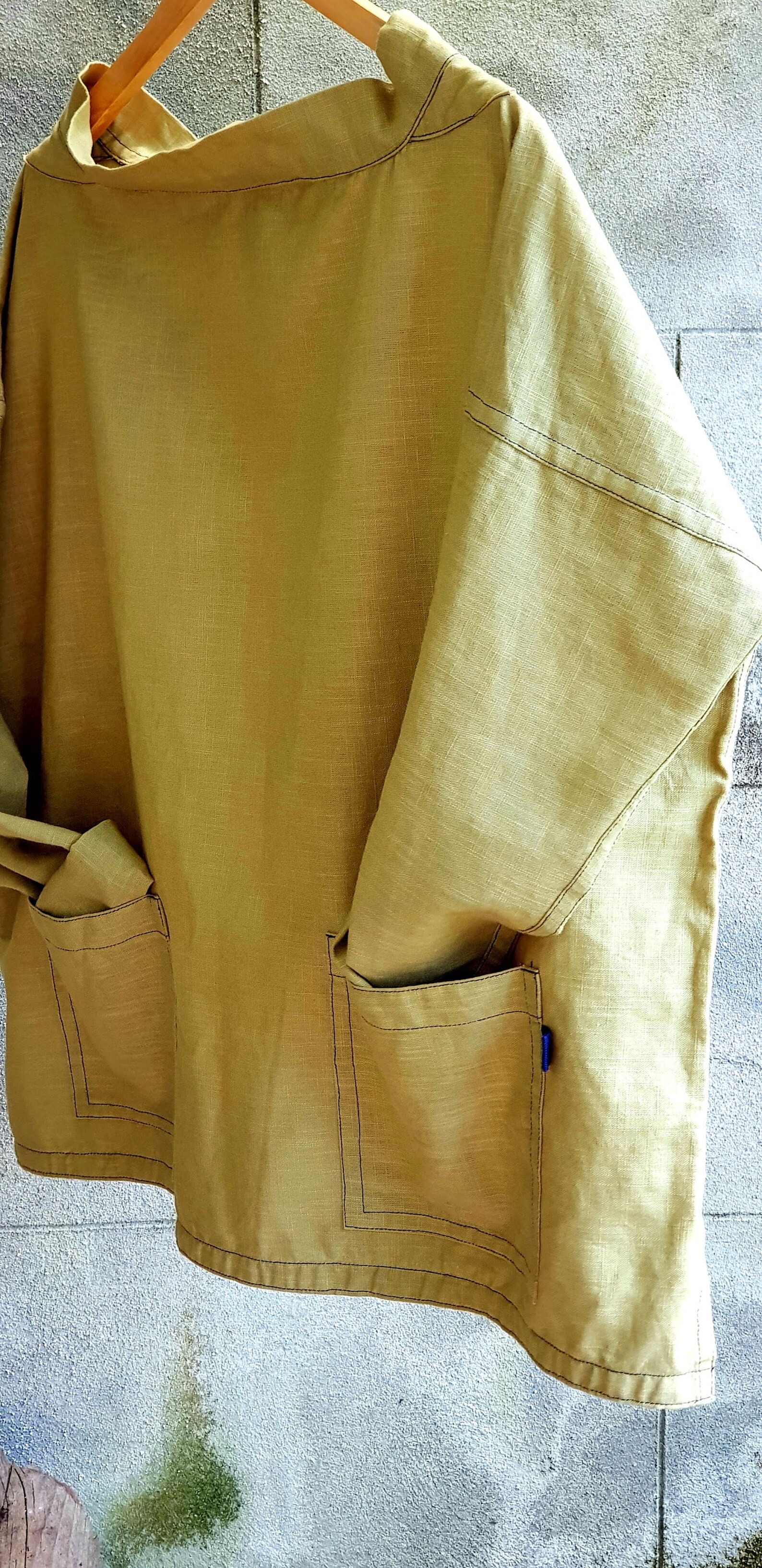 Linen Fisherman / Artist's Smock Top Navy, Chartreuse or Olive Green ...