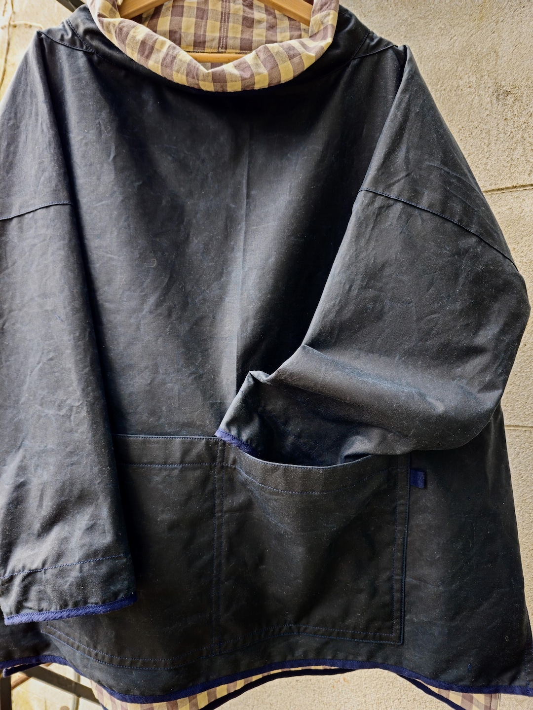 Antique Waxed Cotton Fisherman's Smock: Oversized Olive Green Windproof ...