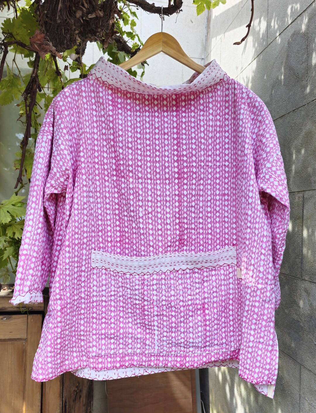Fisherman's Tunic Top in Hand Block Printed, Hand Stitched Kantha Quilt ...