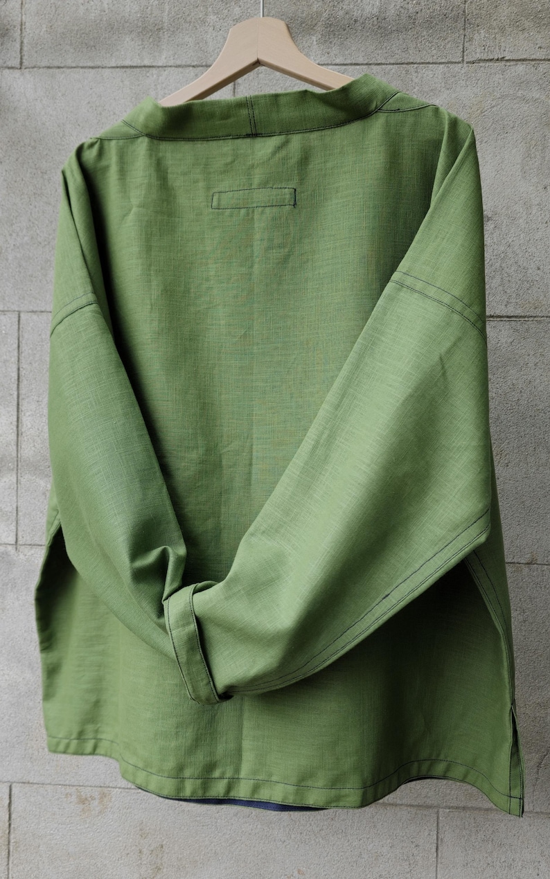 Linen Fisherman / Artist's Smock Top - Navy, Chartreuse or Olive Green ...