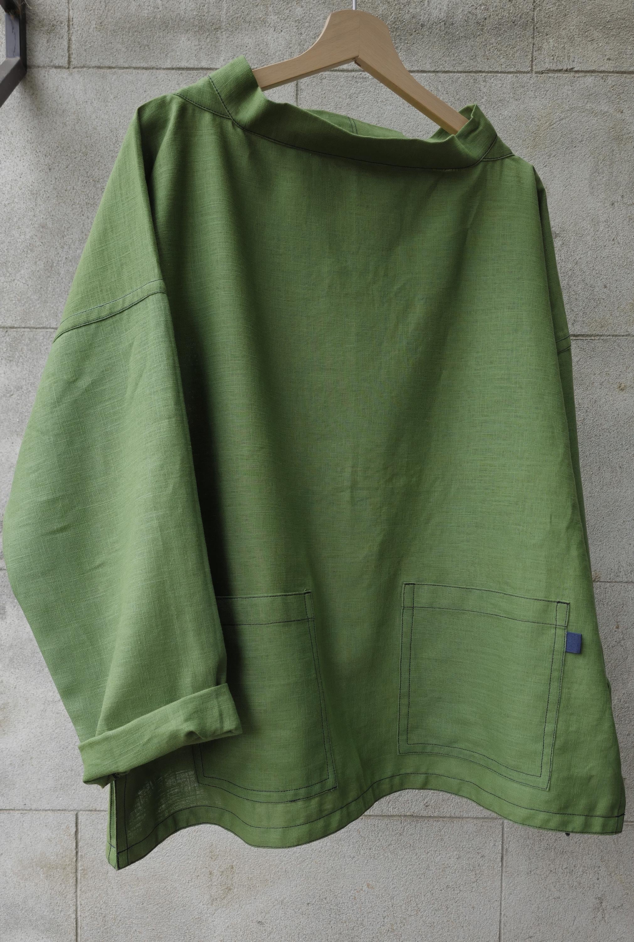 Linen Fisherman / Artist's Smock Top - Navy, Chartreuse or Olive Green ...