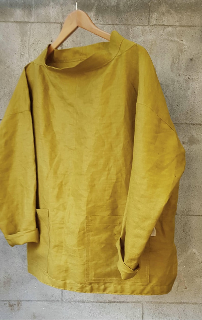 Fisherman's / Artist's Smock in 100% Crisp Finish Linen, Deep Mustard ...