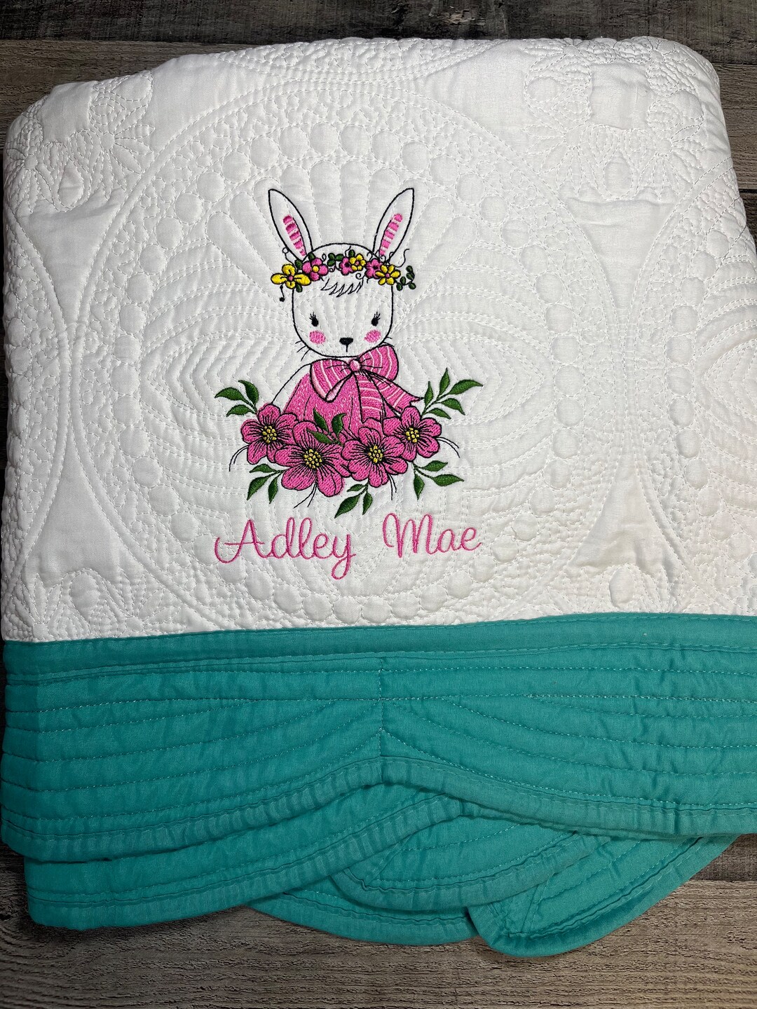 Embroidered Baby Quilt, Bunny Baby Quilt, Keepsake Quilt, Rabbit Quilt ...