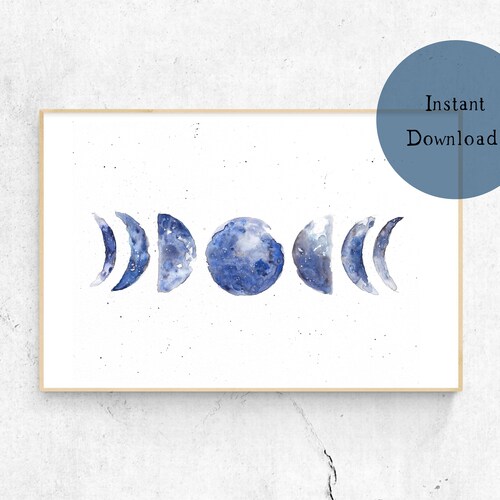 Blue Moon Phase Print Navy Moon Art Nursery Watercolor - Etsy Canada