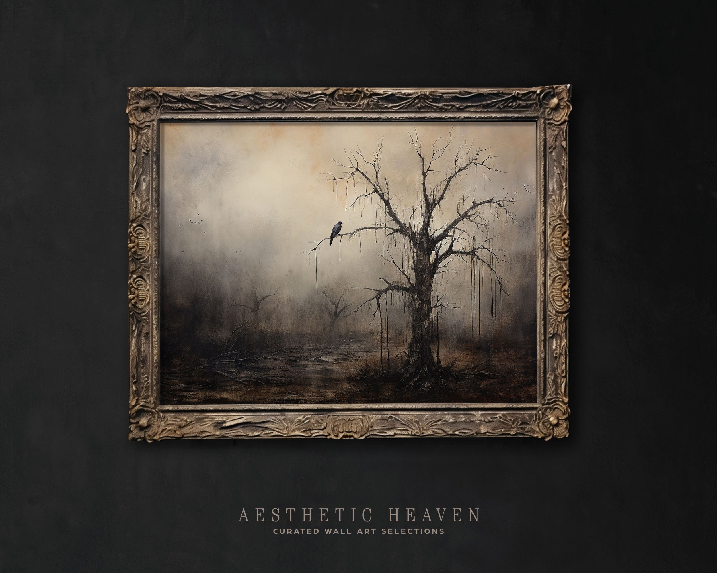 Lonely Tree Art Print Misty Forest Wall Art Spooky Season Dried Trees ...