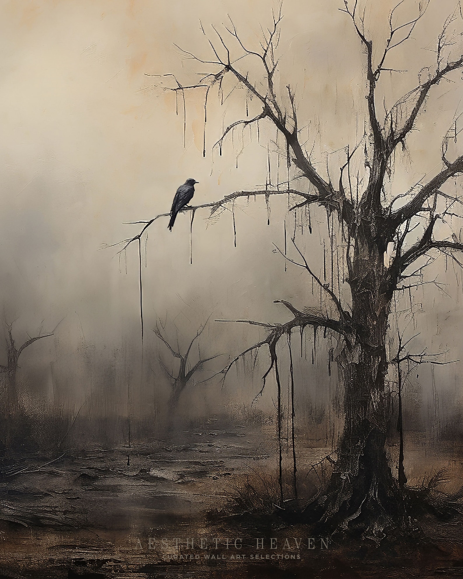 Lonely Tree Art Print | Misty Forest Wall Art | Spooky Season | Dried ...