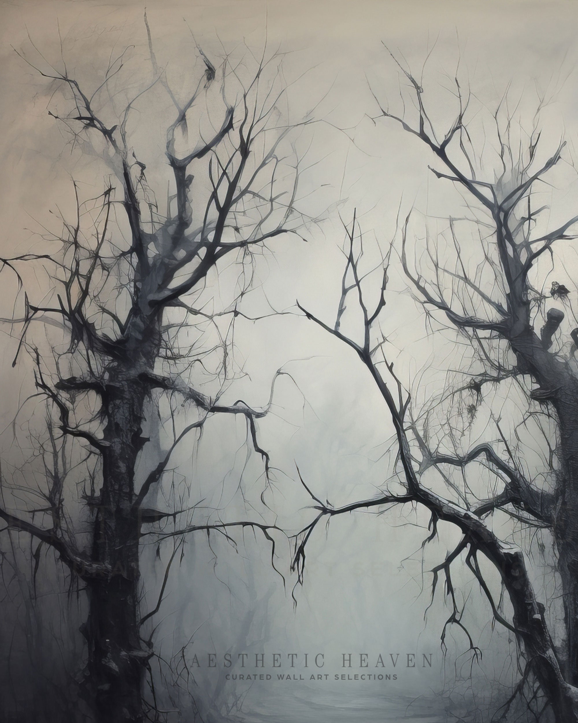 Moody Dark Trees | Misty Forest Wall Art | Spooky Halloween Print ...