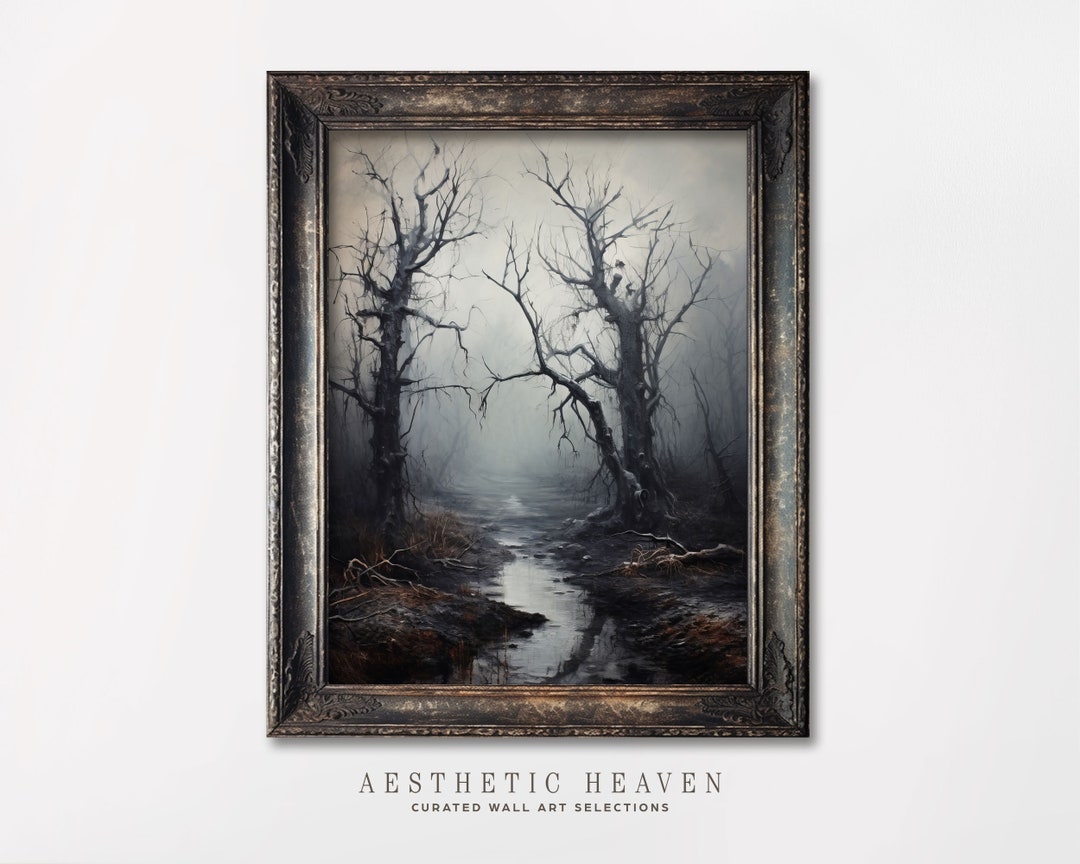 Moody Dark Trees | Misty Forest Wall Art | Spooky Halloween Print ...