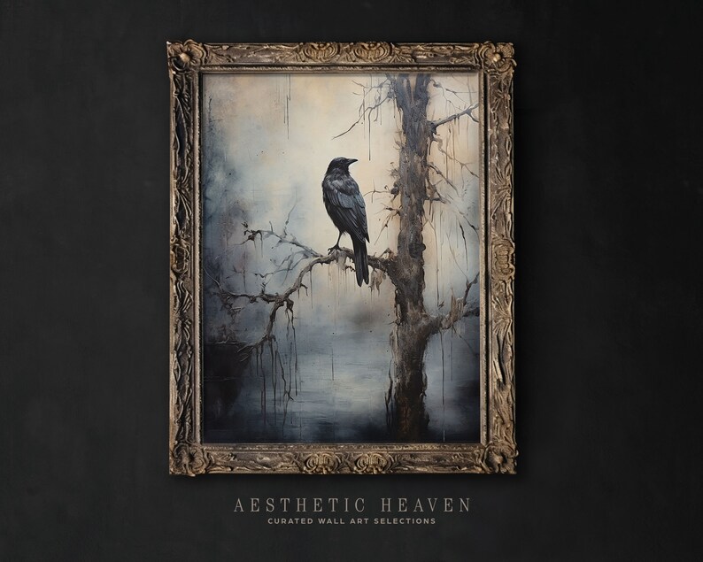 Rustic Crow Painting | Moody Autumn Wall Art | Spooky Halloween Print ...