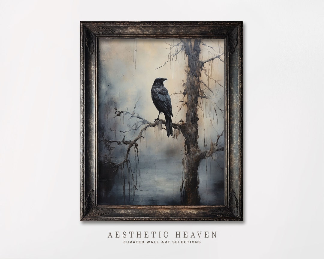 Rustic Crow Painting | Moody Autumn Wall Art | Spooky Halloween Print ...