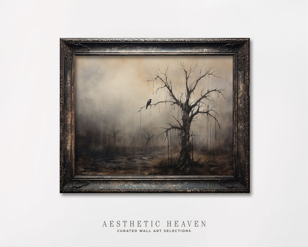 Lonely Tree Art Print | Misty Forest Wall Art | Spooky Season | Dried ...