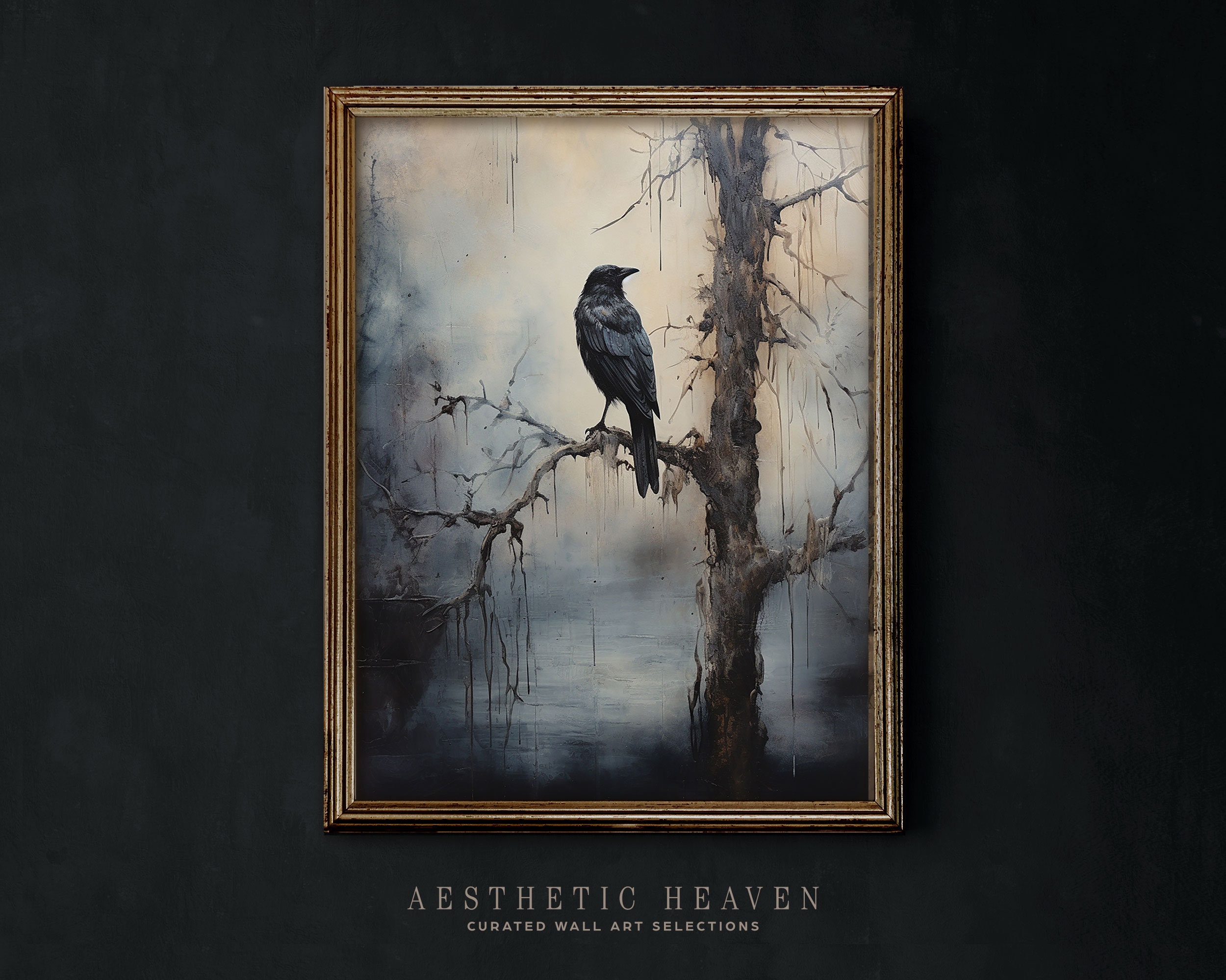 Rustic Crow Painting | Moody Autumn Wall Art | Spooky Halloween Print ...