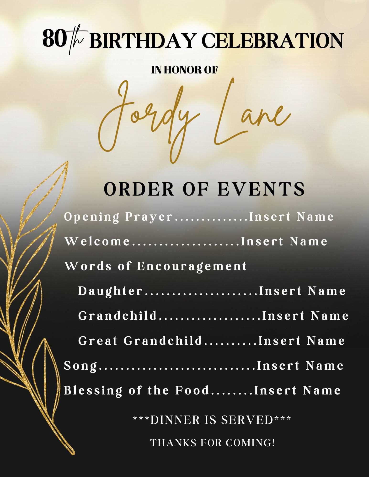 Birthday Program Template, Itinerary Template, Editable Order of Events ...