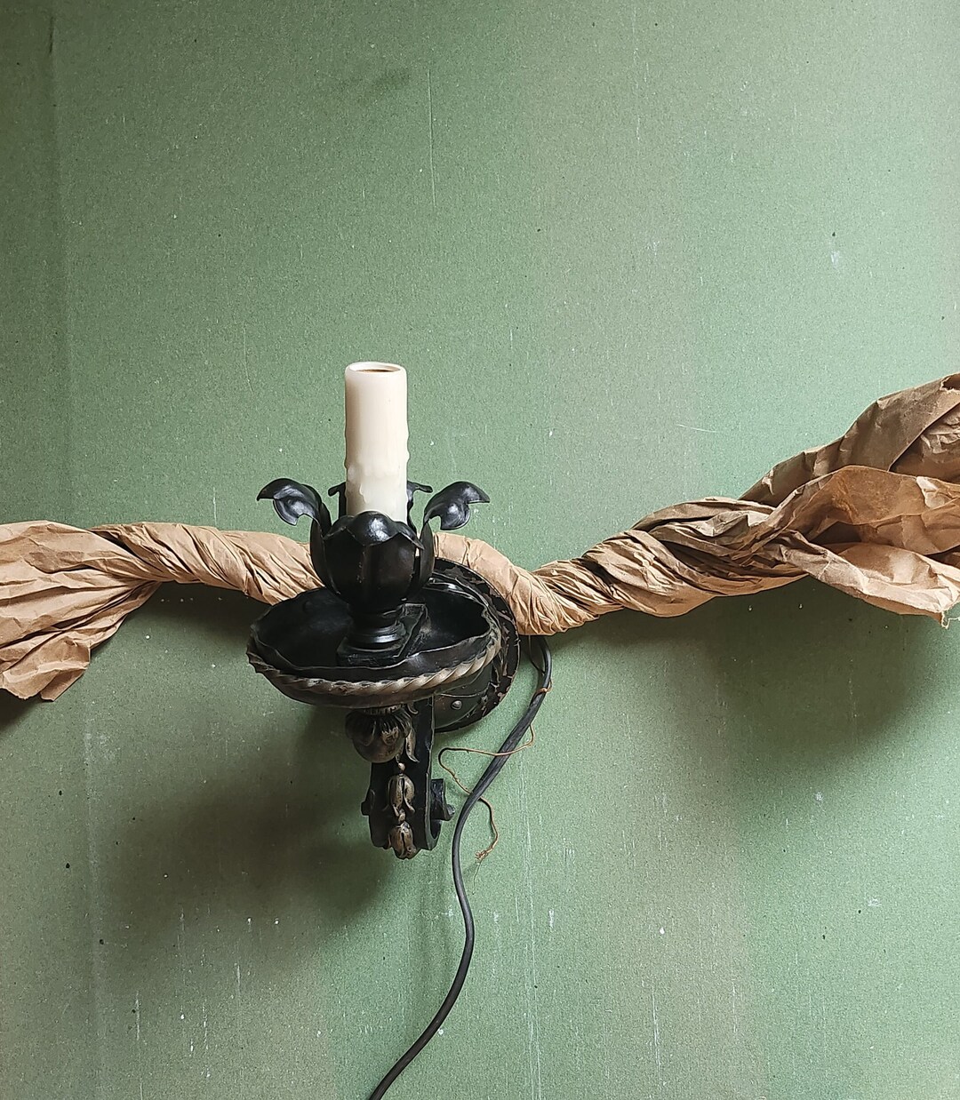 Single Acorn Detail Wrought Metal Sconce - Refurbished Electrical ...