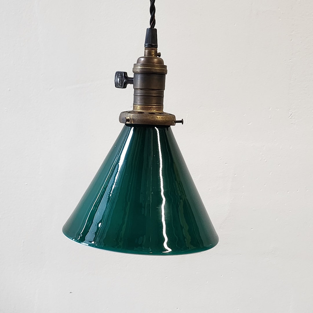 Emerald Green and White Case Glass Pendant - Antique Light Fixture With ...