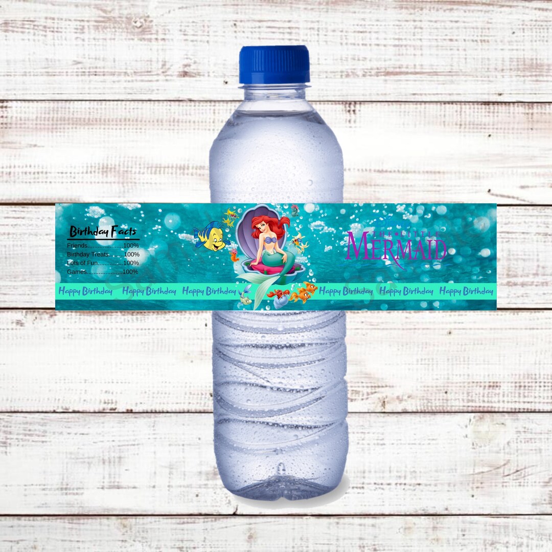 Ariel Water Bottle Label, the Little Mermaid Bottle Label, Water Label ...