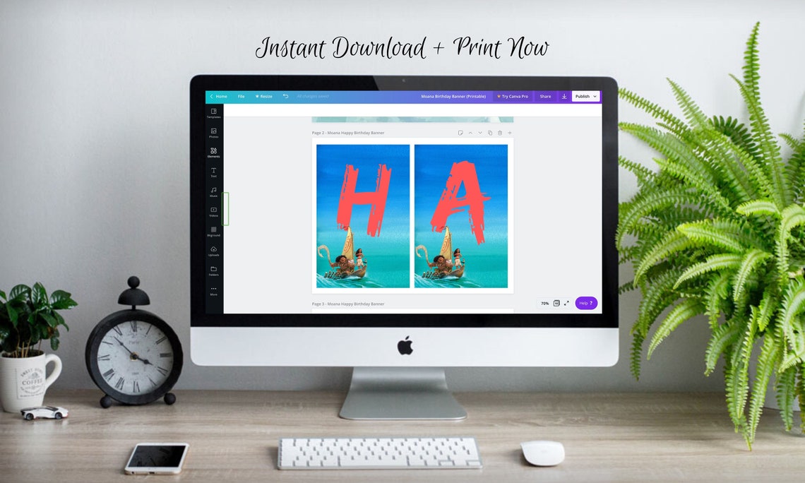 Moana Banner, DIY Banner, Party Supplies, Birthday Party, Printable ...
